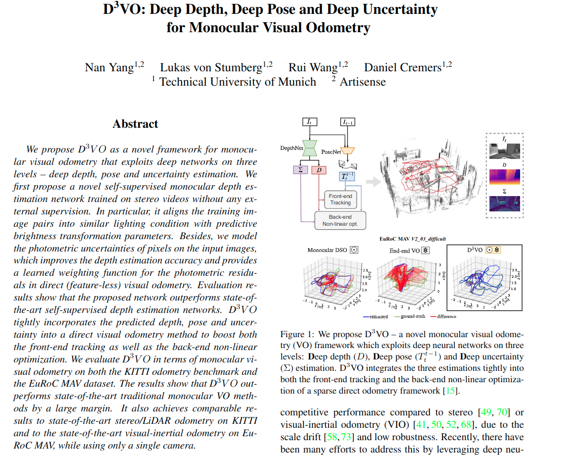 CVPR2020-D3VO-基于自监督的单目VO网络 | EpsilonJohn's Blog